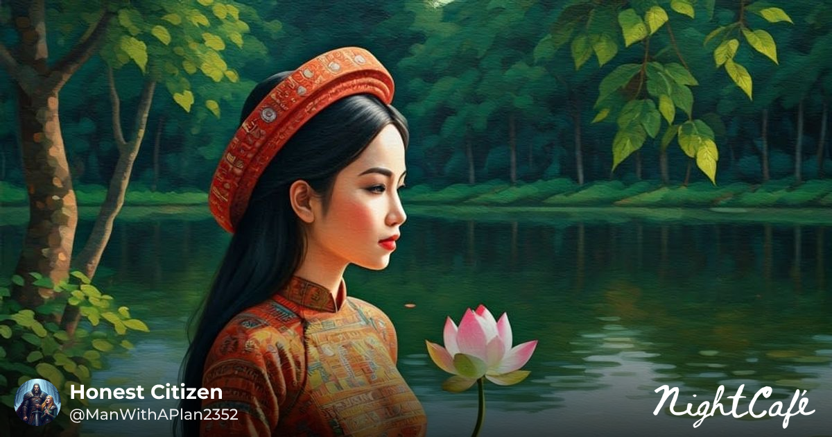 Vietnamese Woman - Vietnamese Woman in Folk Art Oil Painting