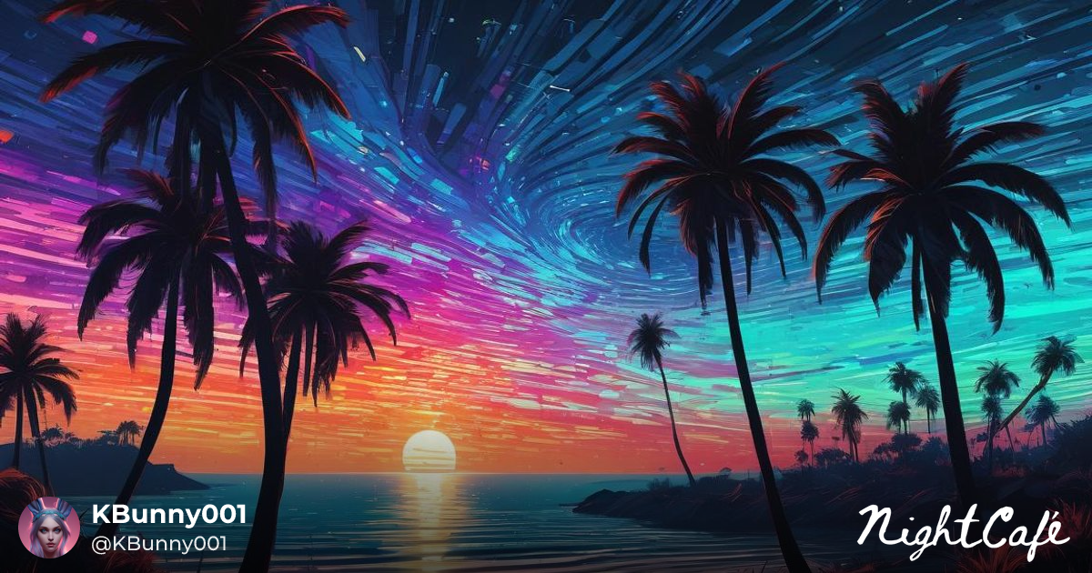 🌴 - Palm Trees on Alien Shoreline: Holographic Illustration