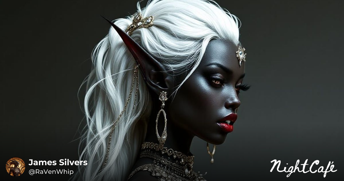 Stunning Black-Skinned Elf Fantasy Princess with W... - AI Art