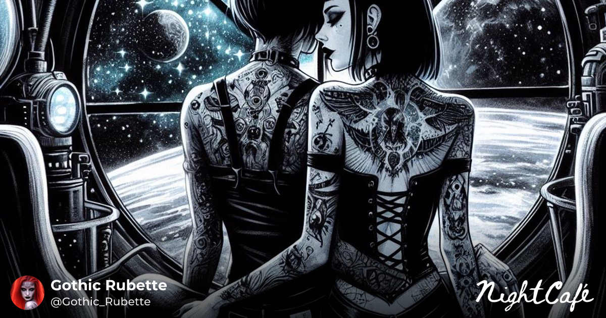 Gothic lesbian couple in the space - Gothic lesbian couple i...