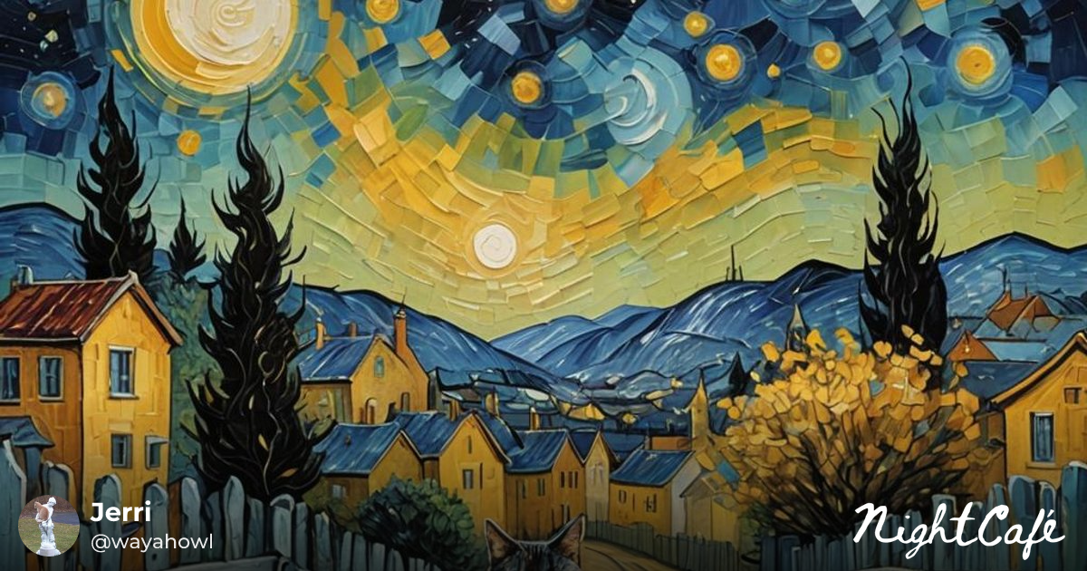 Cat Gazing at Starry Sky in Neo-Expressionist Styl... - AI Art