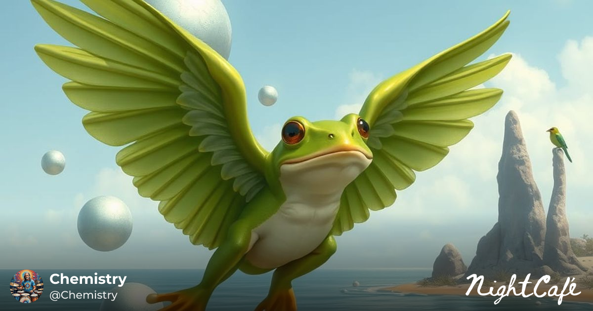 Flying Frog and Silver Spheres - Flying Frog with Silver Orb...