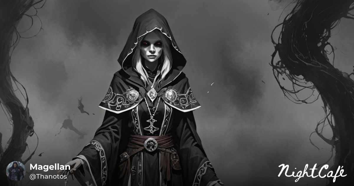 Female Necromancer Wizard in Black and White Robe - AI Art