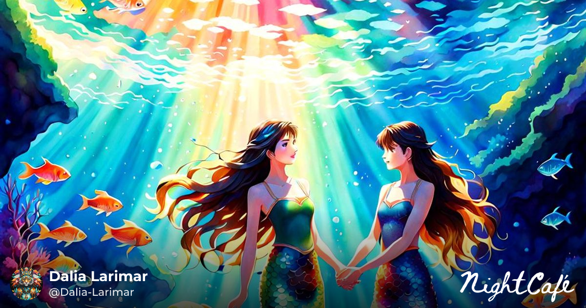 Neon Mermaids in Love: Psychedelic Watercolor Art - AI Art