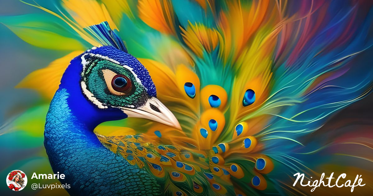 Trippy Peacock - Radiant Peacock Portrait with Iridescent F...