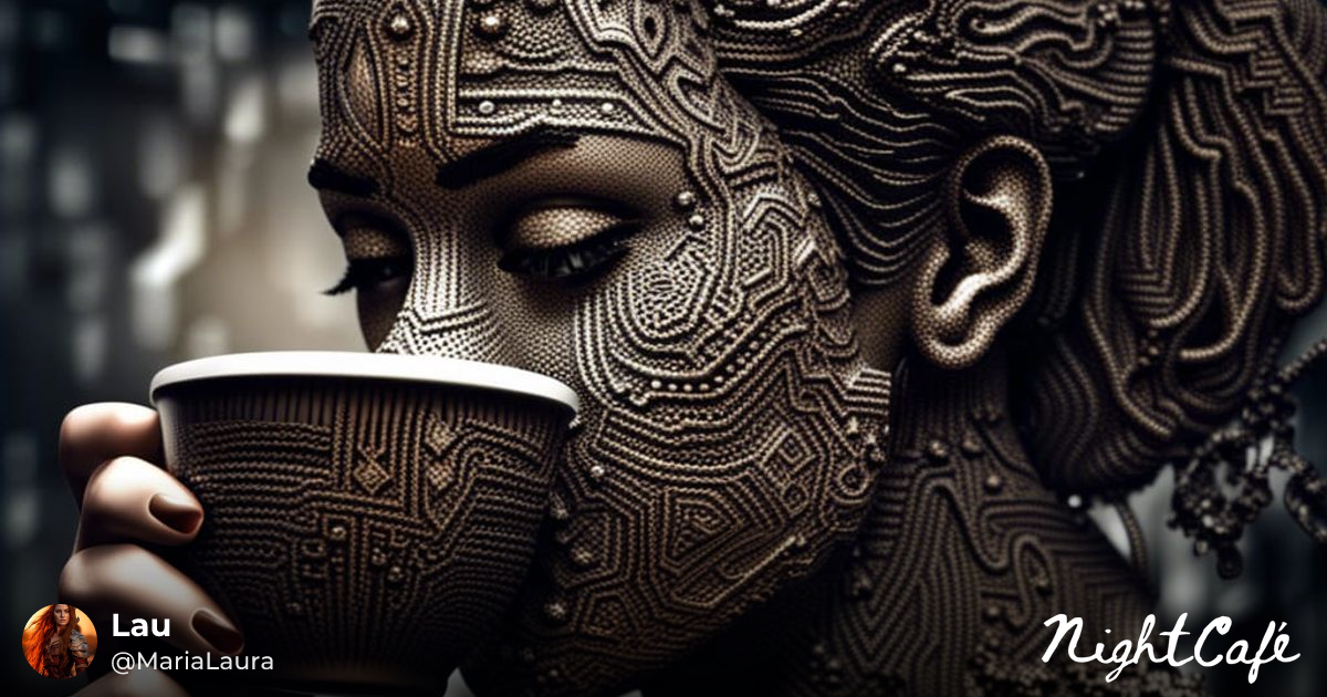 Coffe time - Surreal Woman Drinking Coffee in ASCII Art