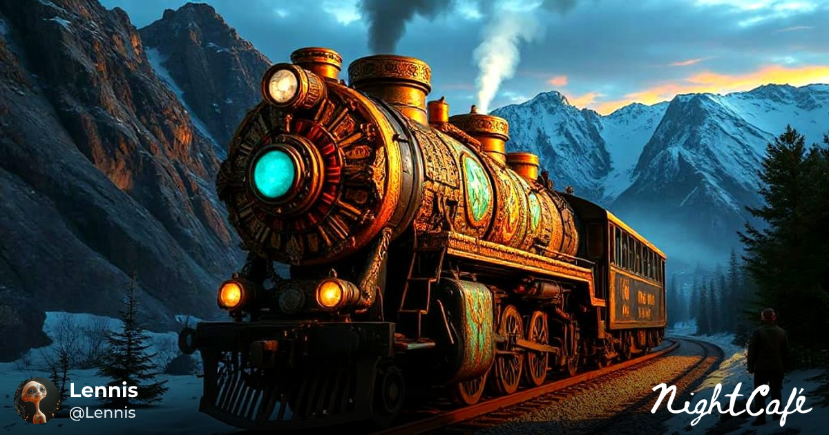 Epic Aztec Steampunk Train in Winter Mountains - AI Art
