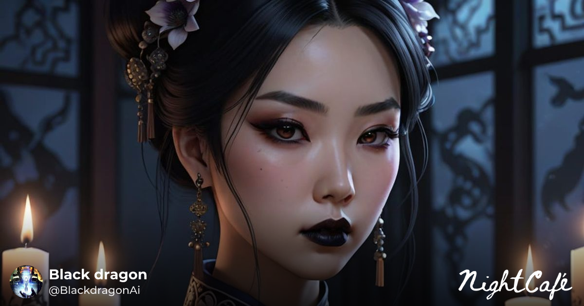 Ethereal Goth Goddess in Dark Fantasy Qipao - AI Art