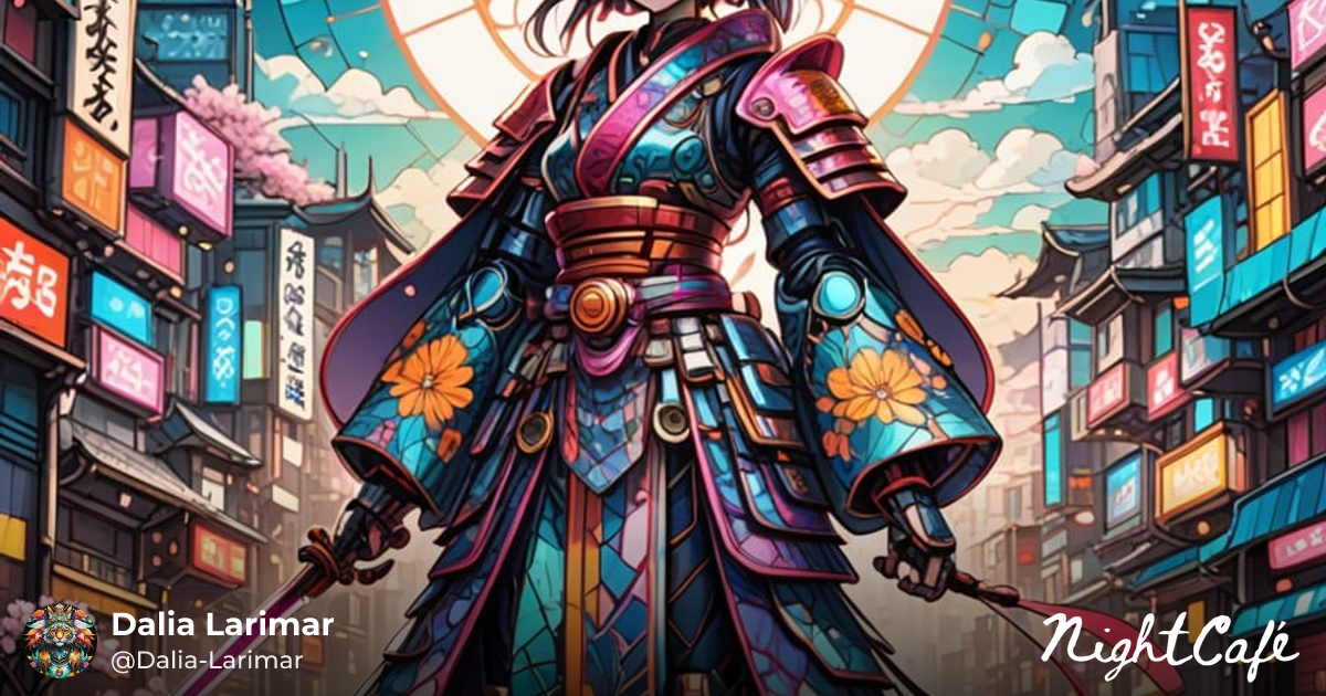 Cyberpunk Samurai Goddess in Neon Japanese City - AI Art