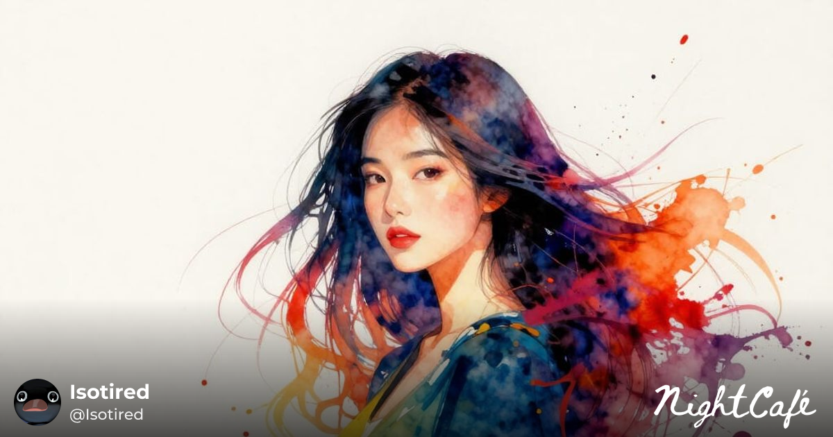 Vibrant Watercolor Portrait of Asian Woman with Fl... - AI Art