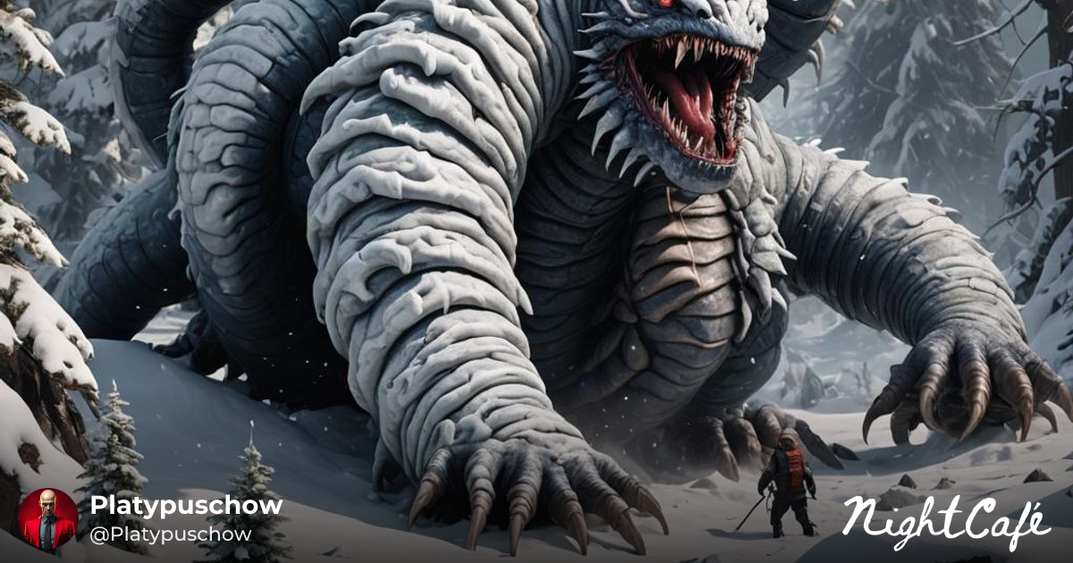 Gigantic Snow Beast - Gigantic Snow Worm Monster in Detailed...