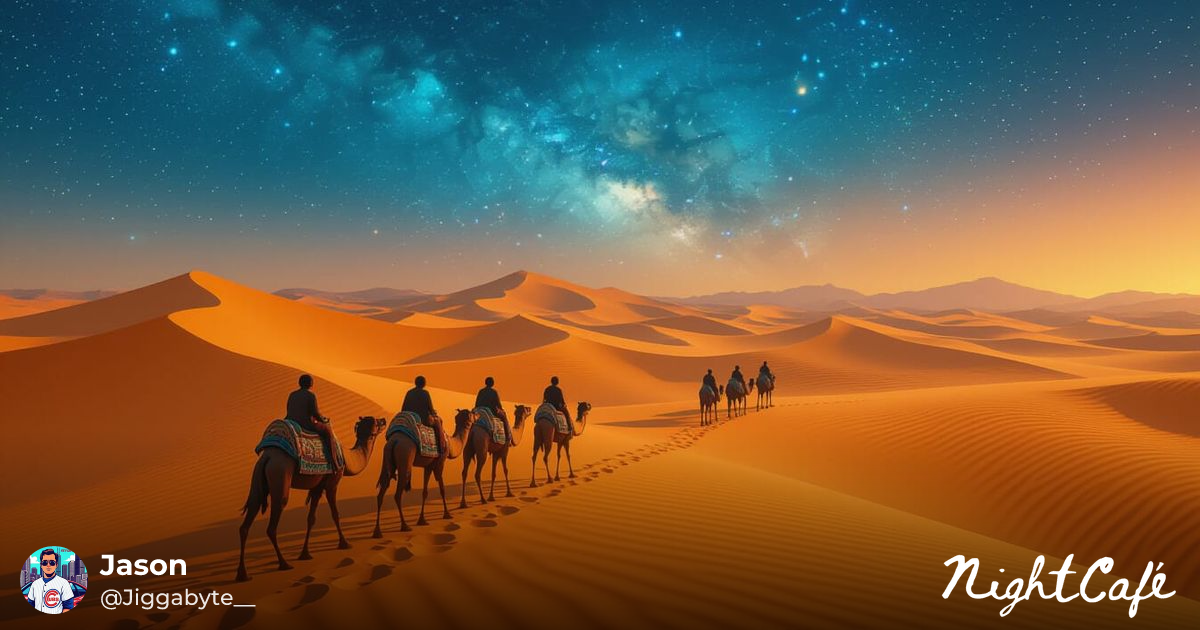 Midnight Caravan - Desert Caravan Under Starry Skies: Mucha ...