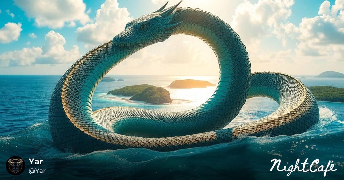 Ethereal Sea Serpent Surrounds Caribbean Islands i... - AI Art