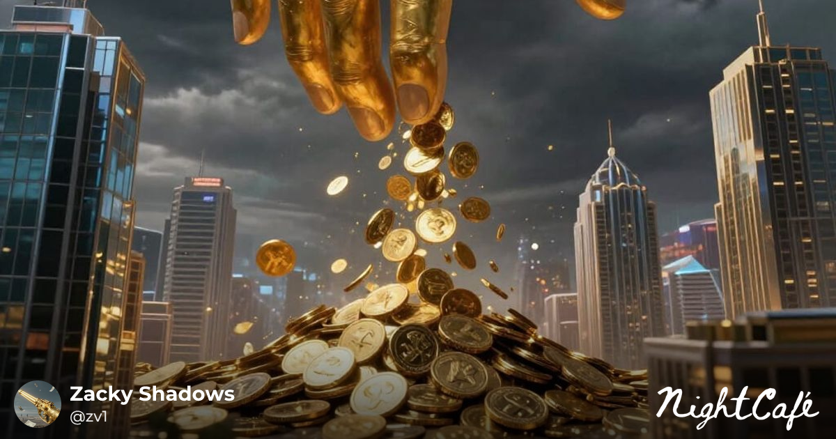 tangan emas - Gilded Hand of Power Controls Golden Coins Ov...