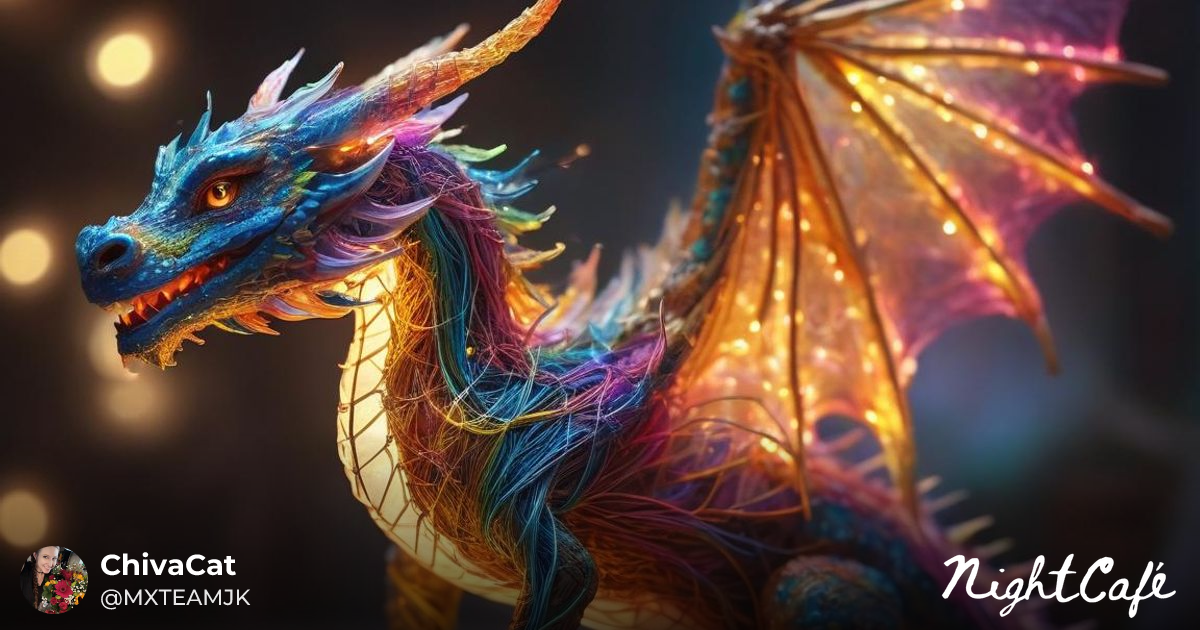 Delicate little dragon completely created out of only colorful vibrant ...