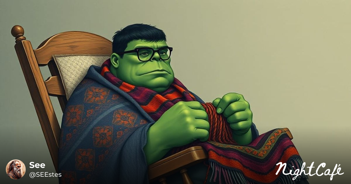 Serene Incredible Hulk Knits in Rocking Chair - AI Art