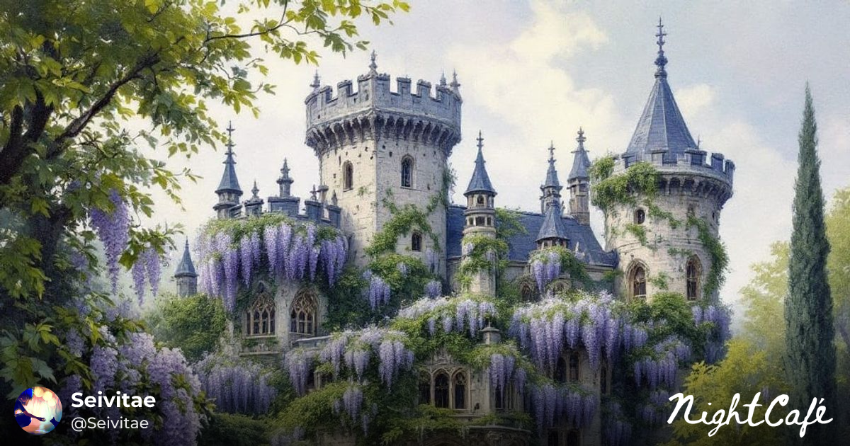 Wisteria Gothic v3 - Wisteria Castle in Soft Monet Style