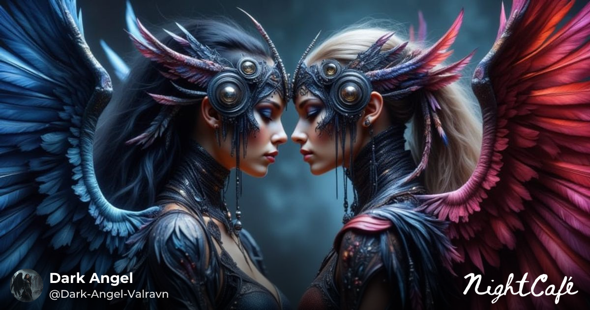 Gemini - Dark Angels in Cosmic Attire: Digital Rendering