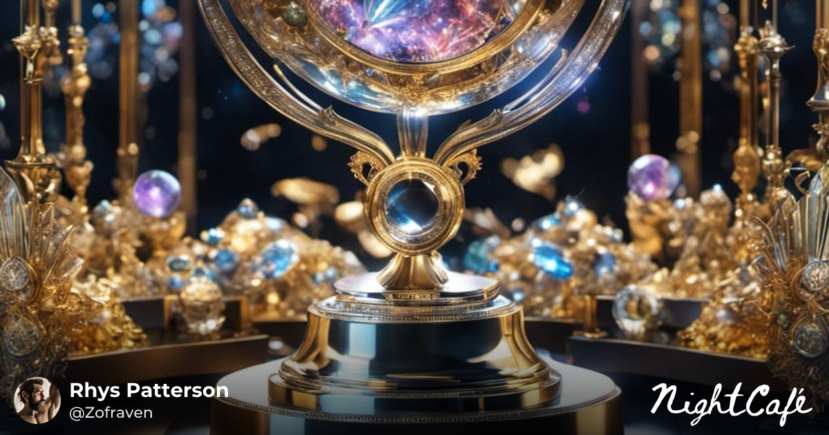 Trophy of gold and gems - Gold and Gem Trophy: Intricate Dig...