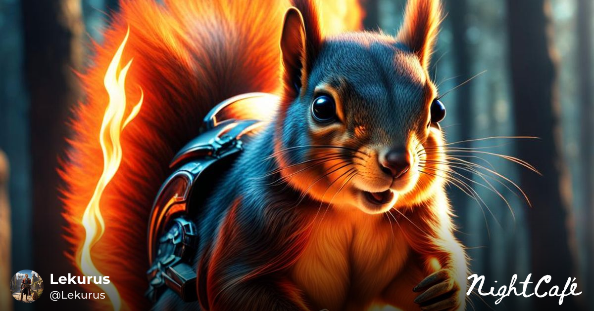 Fiery Squirrel: Detailed Fantasy Concept Art - AI Art