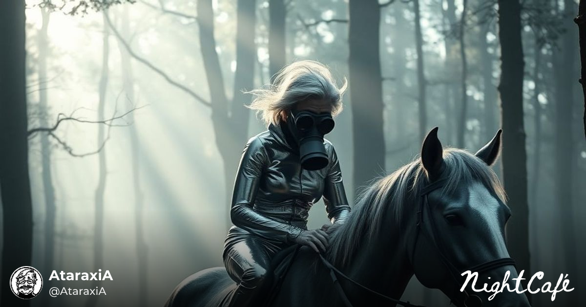 Ethereal Post-Apocalyptic Scene of Woman Riding Ho... - AI Art