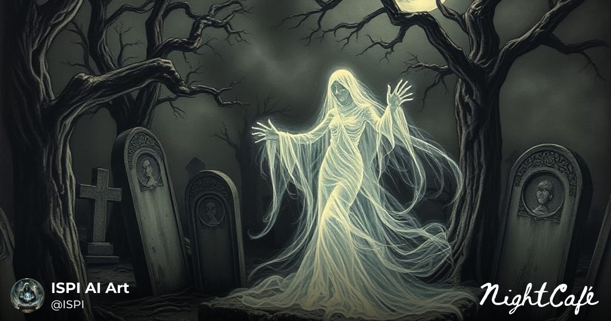Ghostly Spirit Rises from a Haunted Graveyard in M... - AI Art