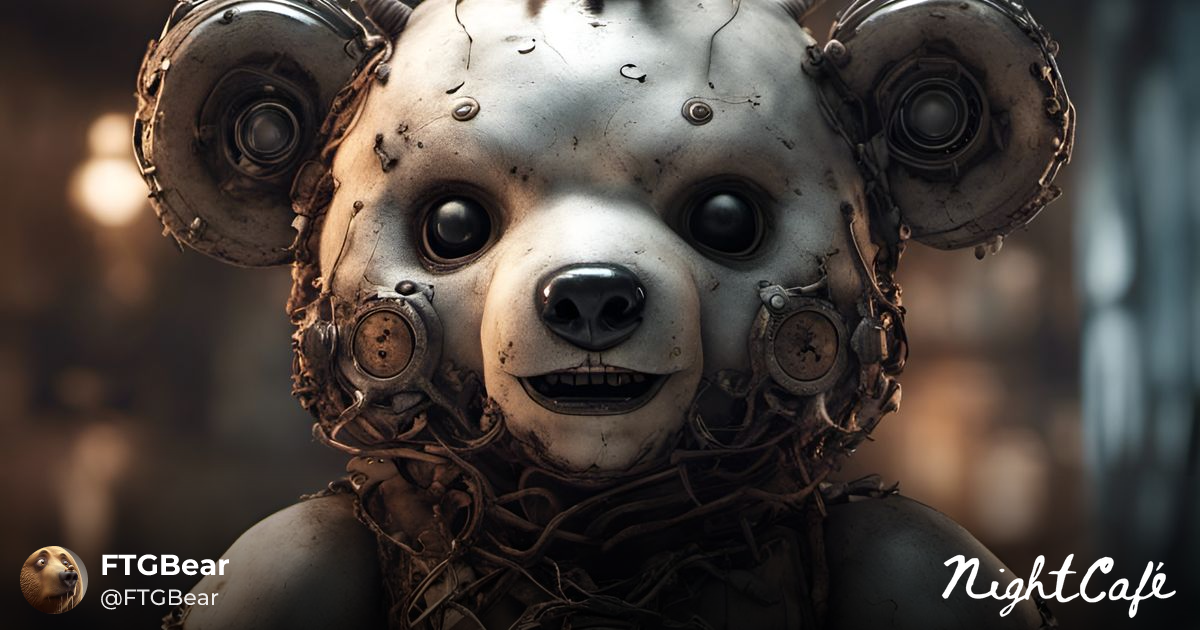 "Can we be friends?" - Cursed Cyborg Teddy Bear Demon Portra...
