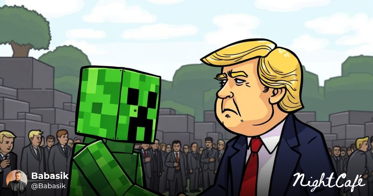 Minecraft Creeper Meets Donald Trump in a Handshak... - AI Art