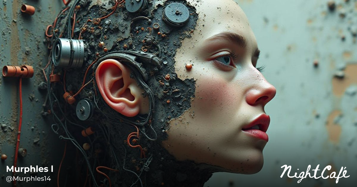 Cyborg Woman in Dystopian Anomaly, Glitch Art - AI Art