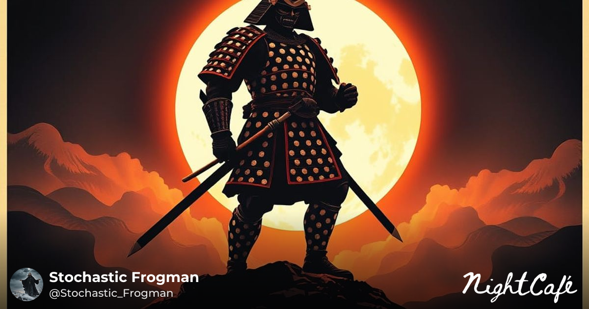 Rising Moon - Samurai on the Moon in Vintage Poster Art