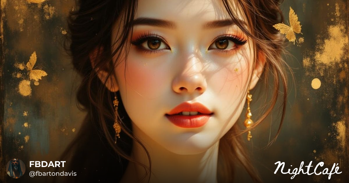 Elegant Beauty - Elegant Asian Goddess in Gold Gown