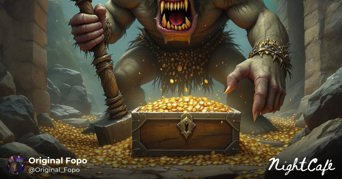 Under the rainbow - Grotesque Troll Guarding Gold Under Rain...