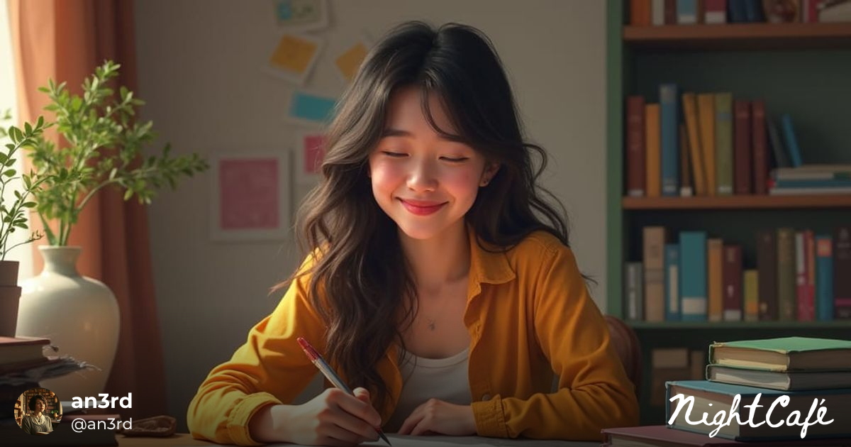 The Joy of Math - Triumphant Woman in Cozy Home Office, Digi...