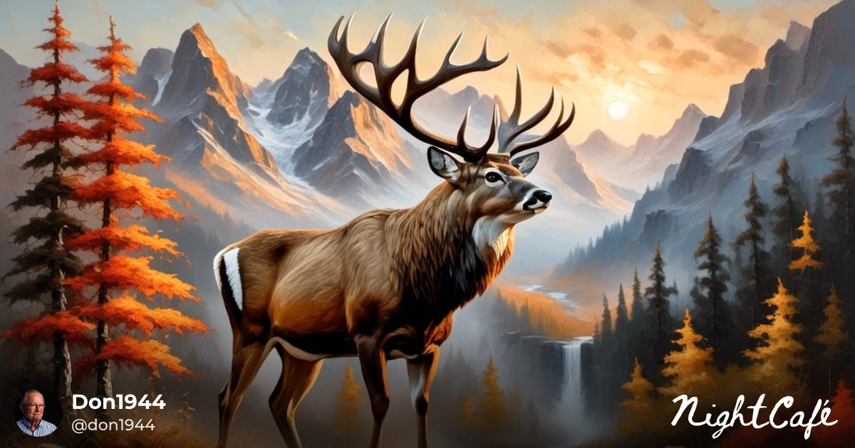 Majestic Whitetail Buck and Mountain Waterfall at ... - AI Art