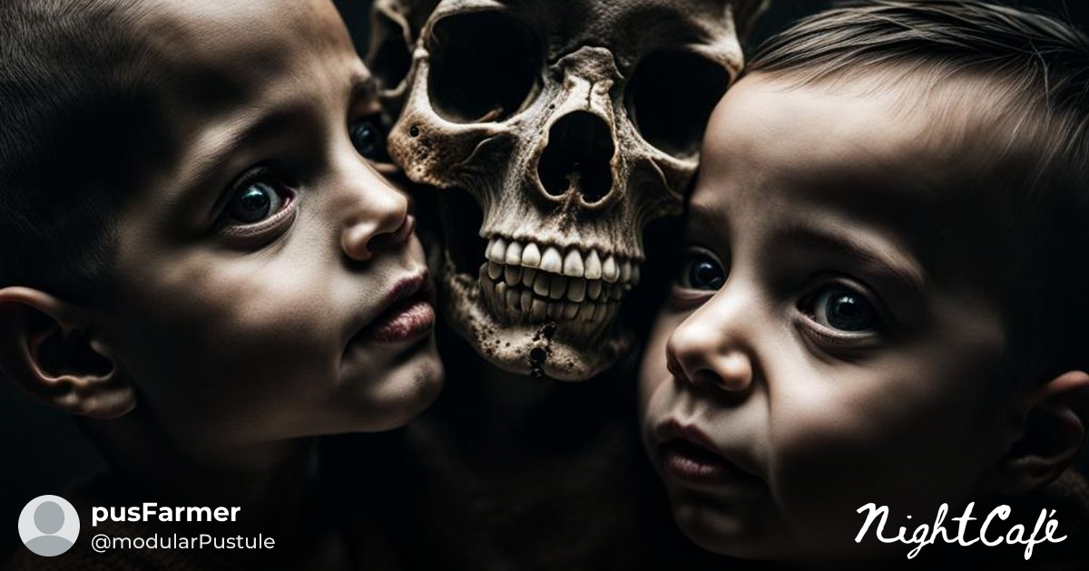 Three-Headed Skull's Macabre Feast - AI Art