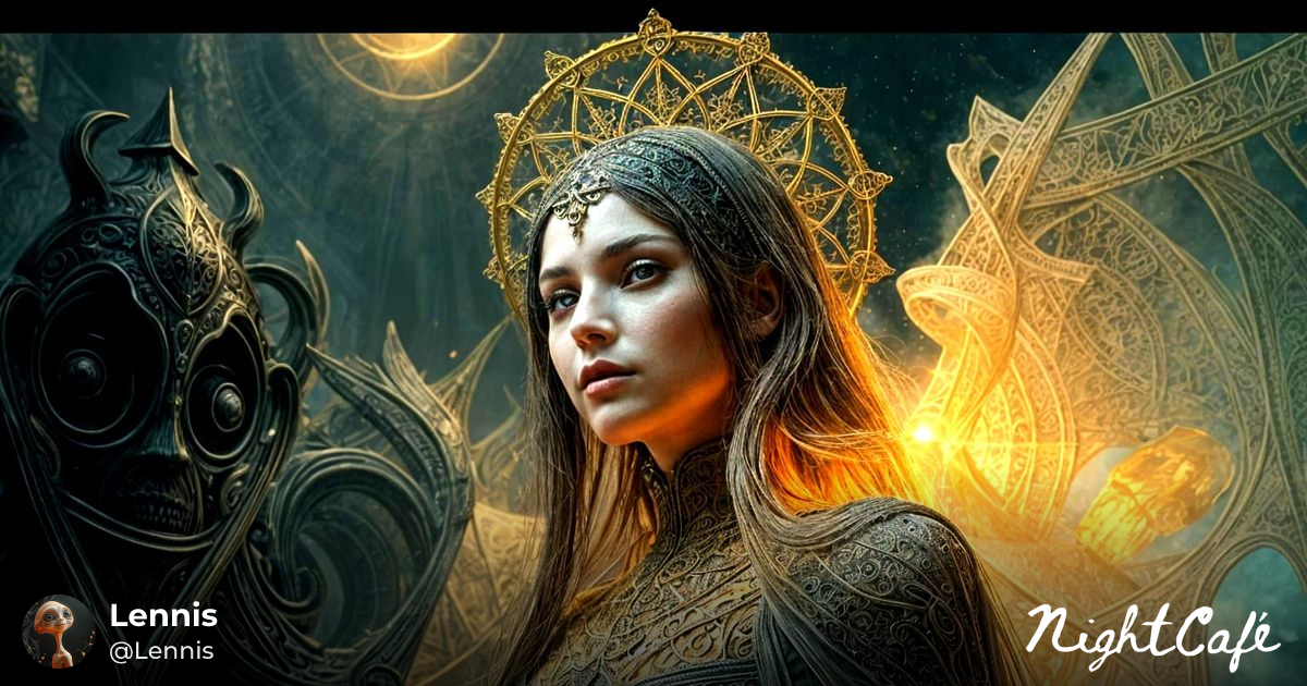 Dystopian Gothic Illustration with Byzantine Halo - AI Art