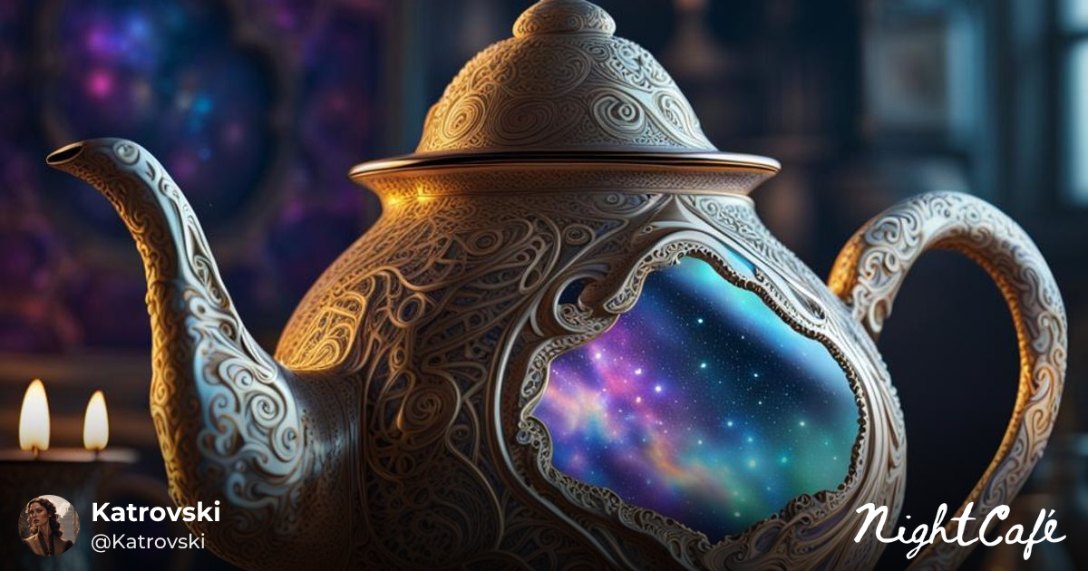 Cosmic teapot - Gold Filigree Teapot with Cosmic Astral Illu...