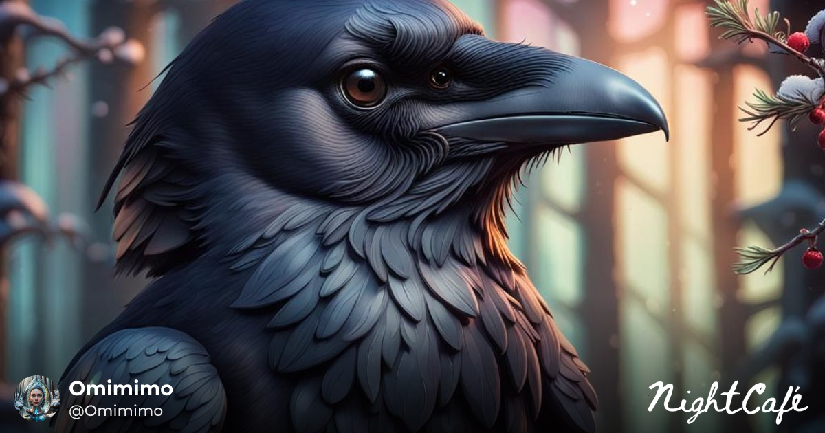 King of The Tree Tops. - Cute Raven Portrait with Aurora Bor...