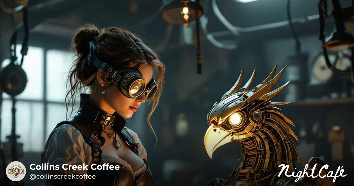 Steampunk Mechanic and Mechanical Griffin in Works... - AI Art