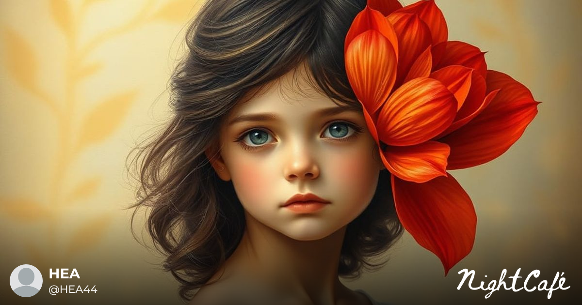10 year old girl, whose head transforms into a red flower 8k resolution concept art Claude Monet ...