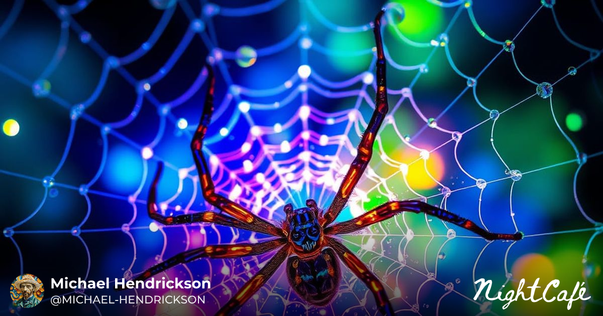 colorful, spider - Fiber Optic Spider Weaving a Glistening W...