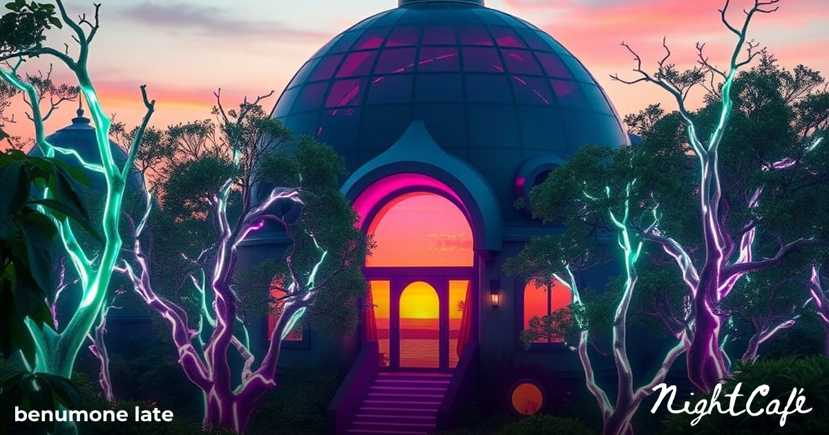 Solarpunk Sanctuary: Neon Forest Amethyst Glow - AI Art