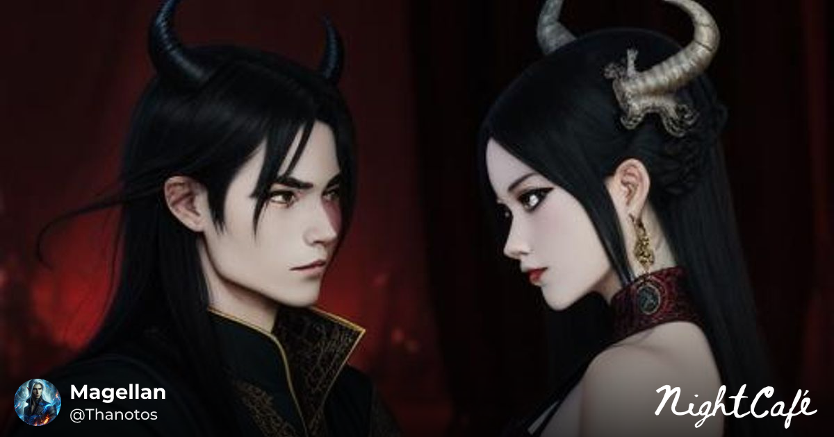 Romantic Demon Prince and Dragon Goddess Couple - AI Art