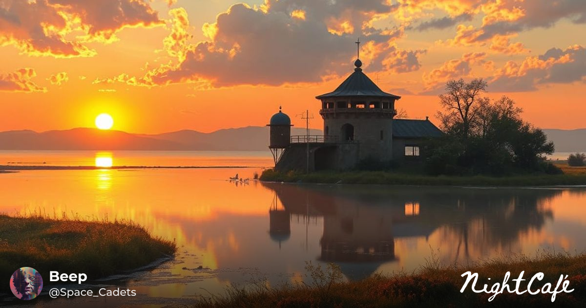 dusk - Golden Dusk Landscape in Impressionistic Style