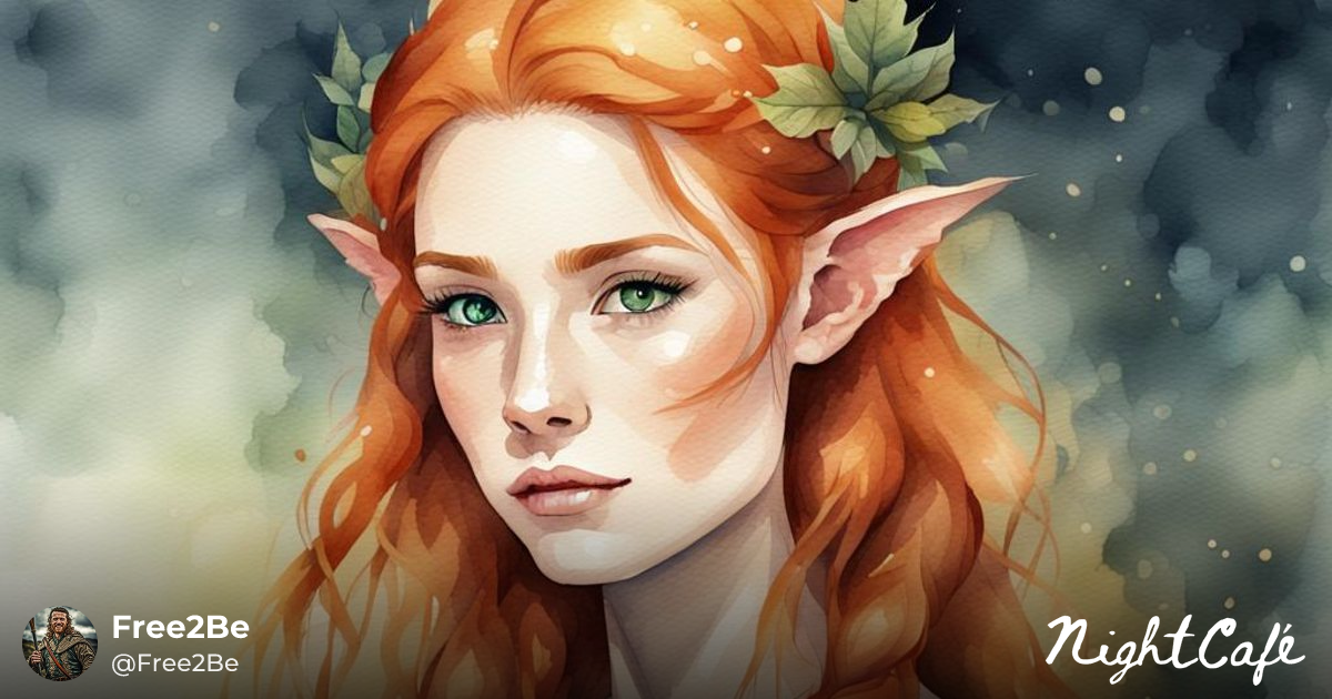 Elven Watercolor - Beautiful Ginger Elf Woman in Watercolor...
