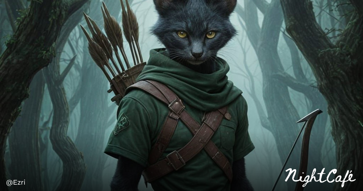 Young Tabaxi Ranger in Dark Fantasy Style - AI Art