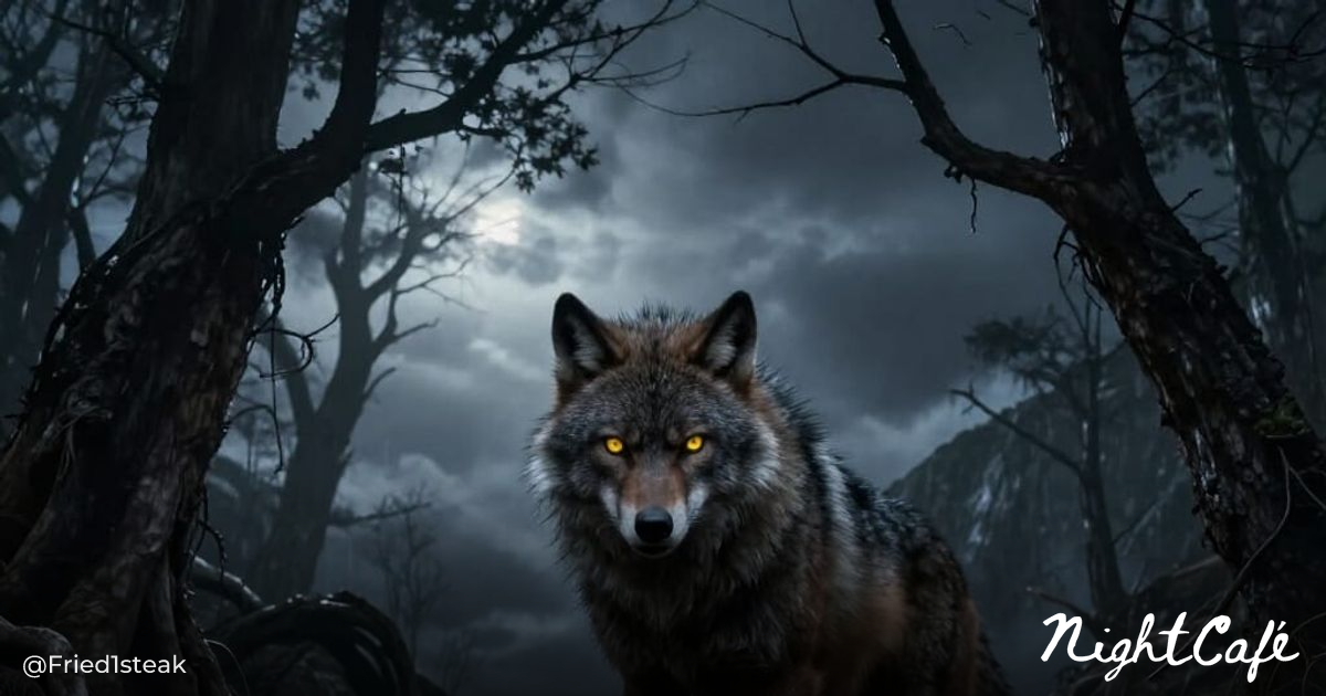 Terrifying Werewolf Stares Down Mountain Path in D... - AI Art