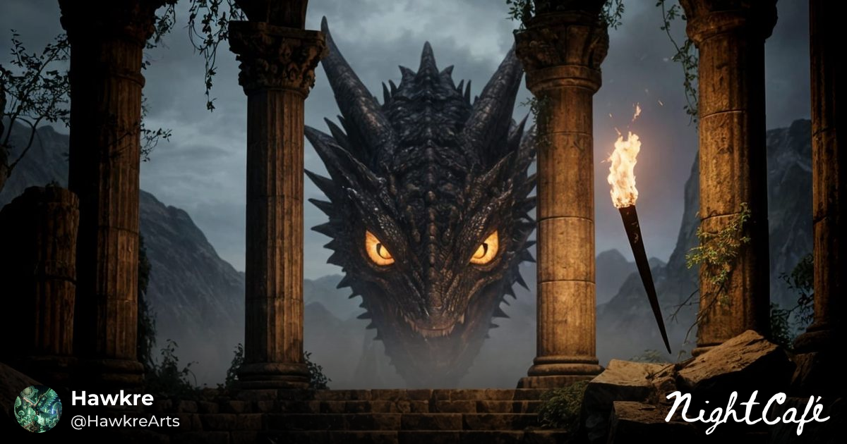 Lizard's Dragon Reflection: Fantasy Digital Art - AI Art