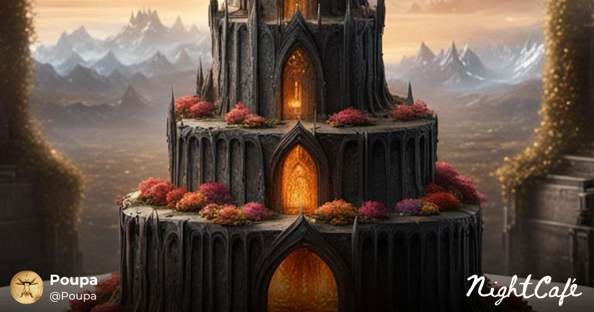 Sauron Tower Wedding Cake: Detailed Matte Painting - AI Art