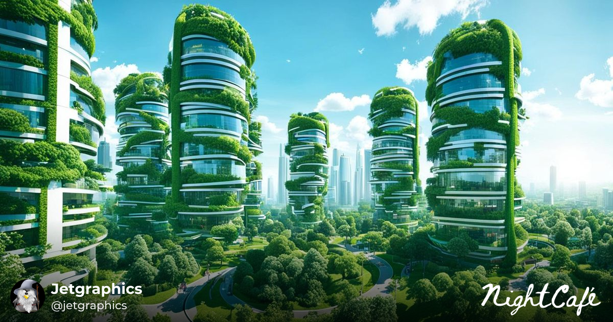 Futuristic Warped Cityscape with Flying Jetpacks - AI Art